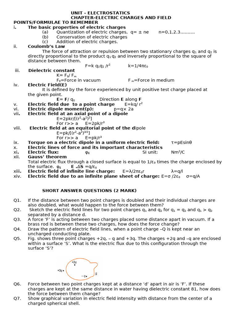 Worksheet Electrostatics | PDF | Electric Field | Sphere