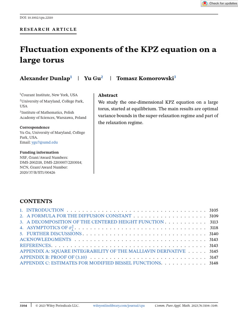Fluctuation Exponents of The KPZ Equation On A Large Torus | PDF ...