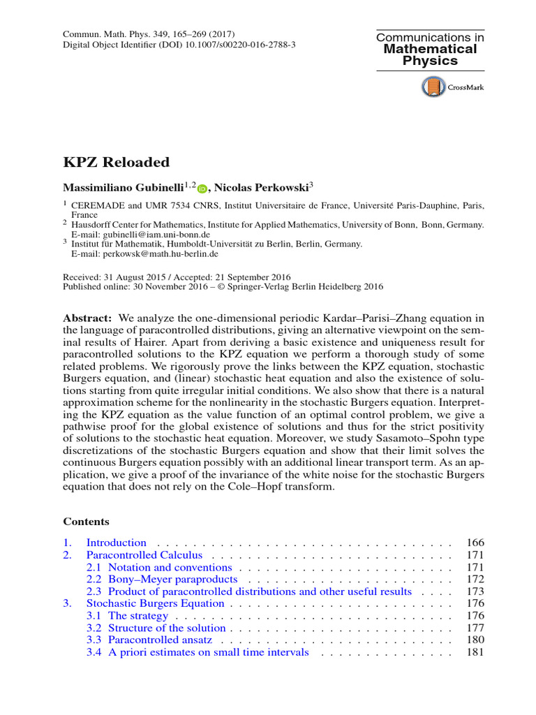 KPZ Equation Analysis and Solutions | PDF | Distribution (Mathematics ...
