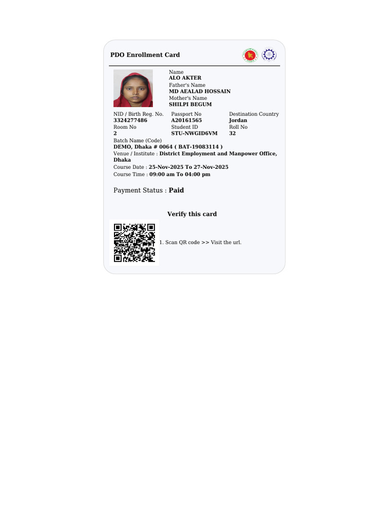 Bmet NFC Card For Alo Akter 1393382 | PDF