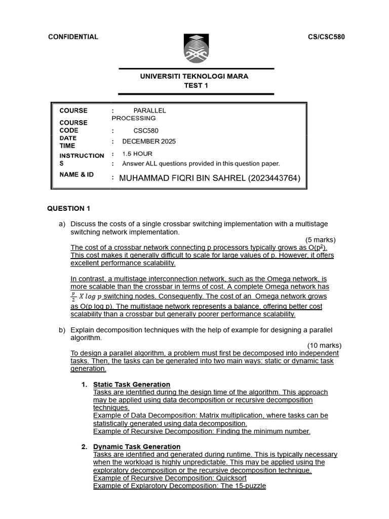 Test 1 - CSC580 - Fiqri Sharel | PDF | Parallel Computing | Central ...
