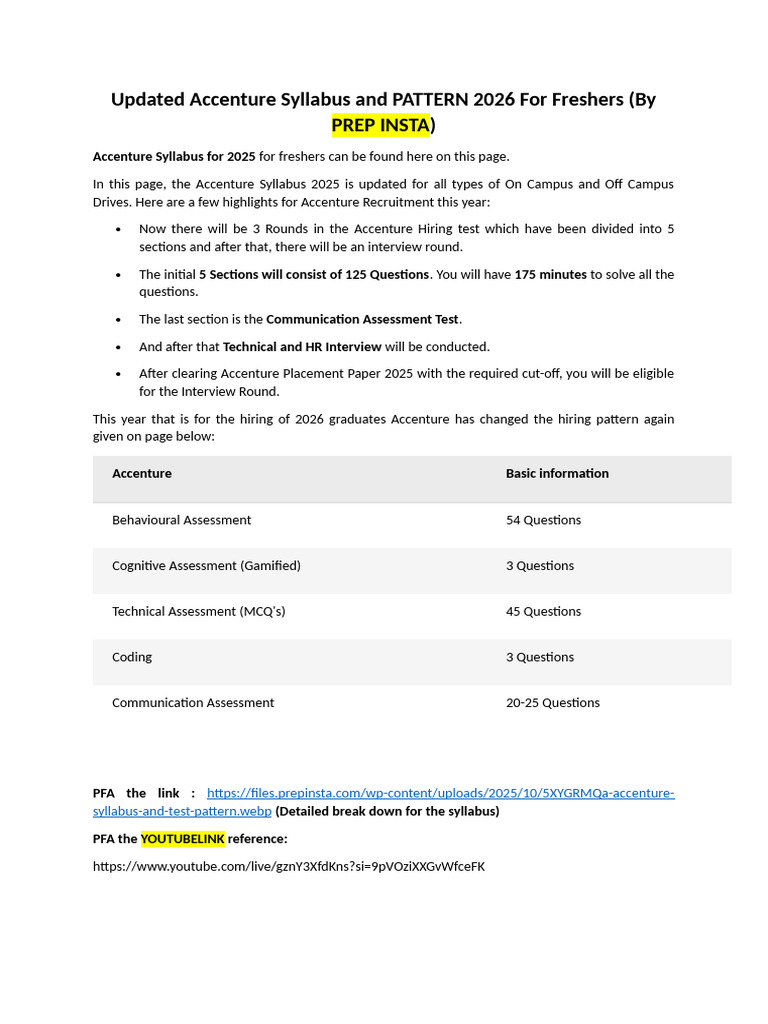 Accenture Syllabus Pattern For 2025 2026 Pdf