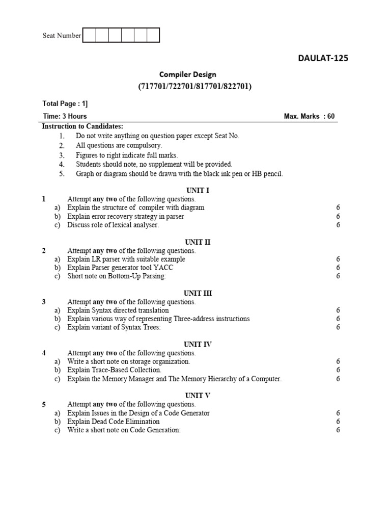 Compiler Design Exam Questions Guide | PDF | Parsing | Syntax