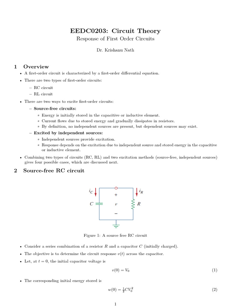 First Order Circuit Theory Explained | PDF | Electrical Network | Capacitor