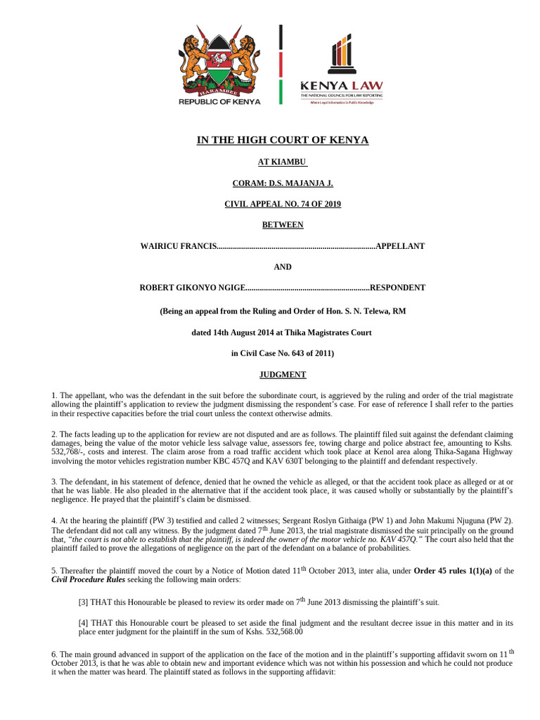 Kenya Civil Appeal Review Judgment | PDF | Lawsuit | Appeal