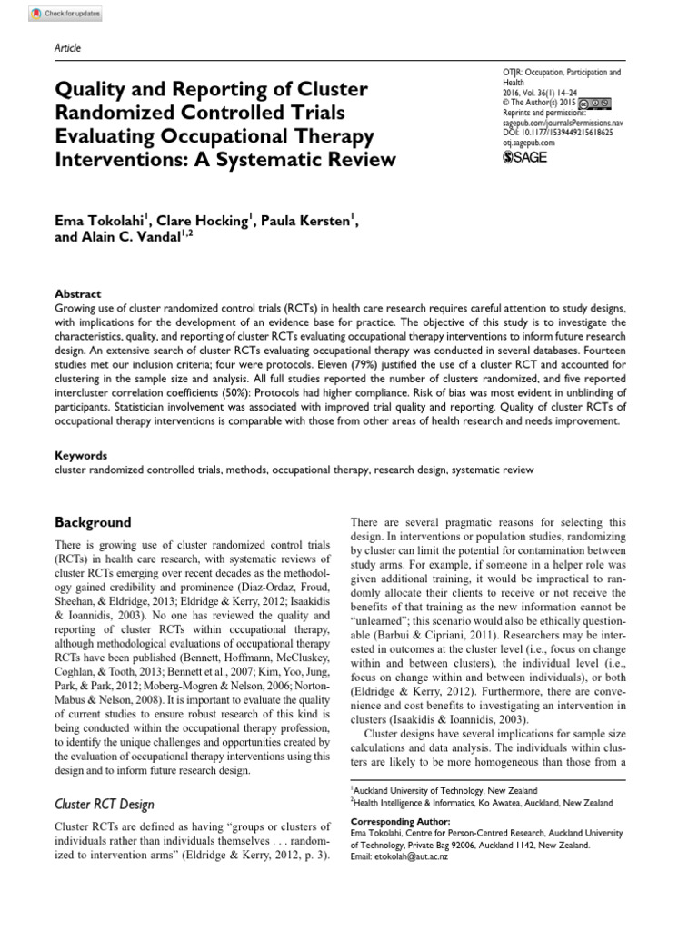 Tokolahi Et Al 2015 Quality and Reporting of Cluster Randomized ...