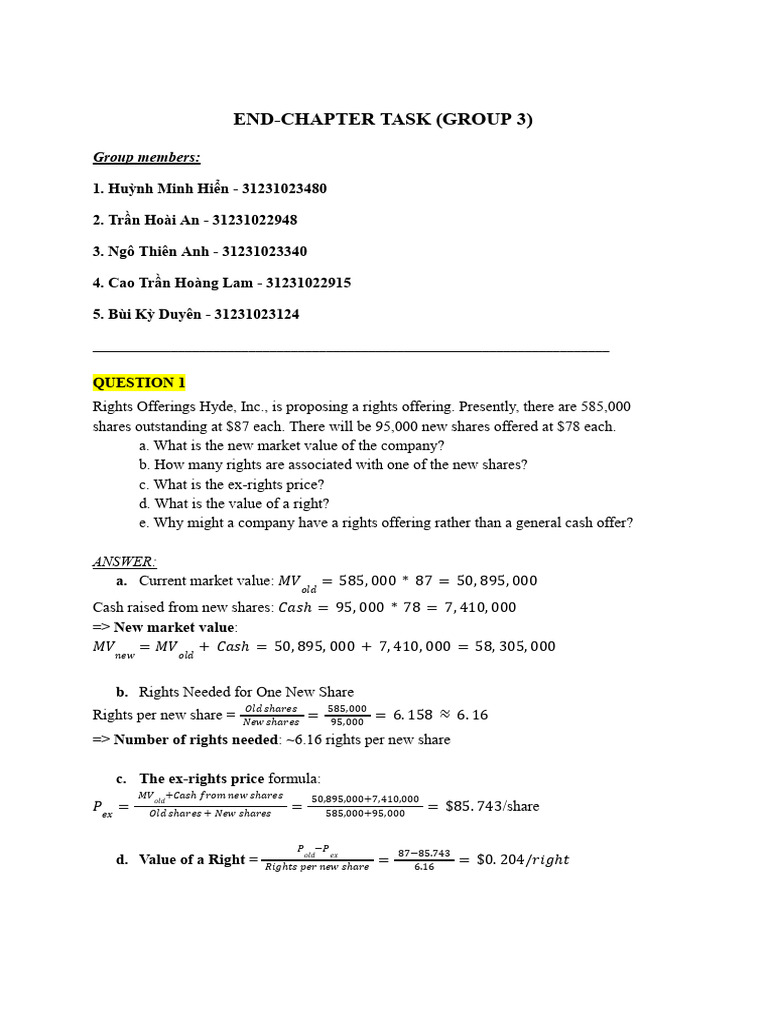 [Group 3] End-chapter 20 Exercises | PDF | Stocks | Share (Finance)