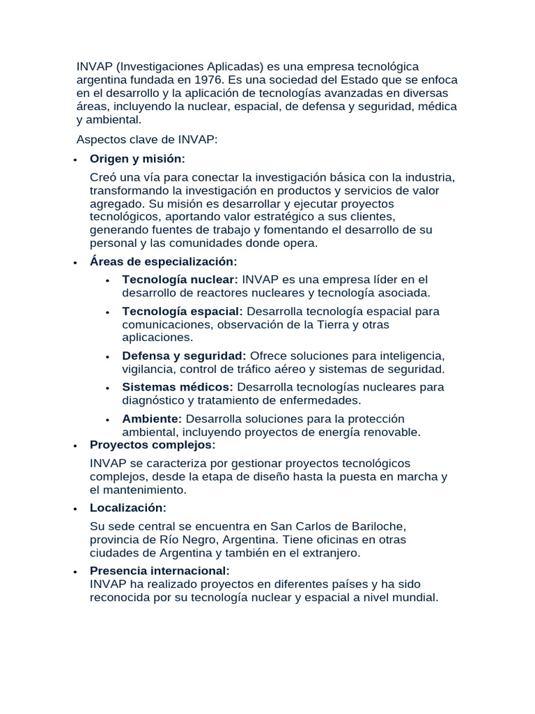 INVAP: Innovación Tecnológica Argentina | PDF