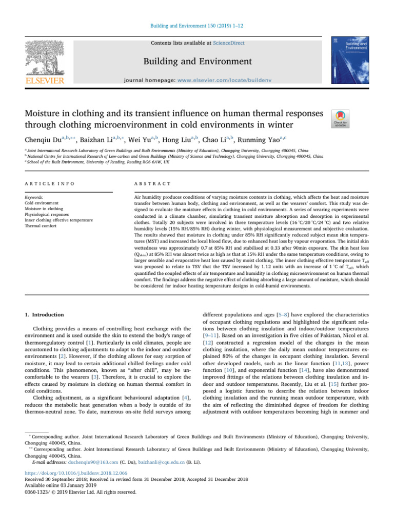 2019 - Du Et Al. - Moisture in Clothing and Its Transient Influence on ...