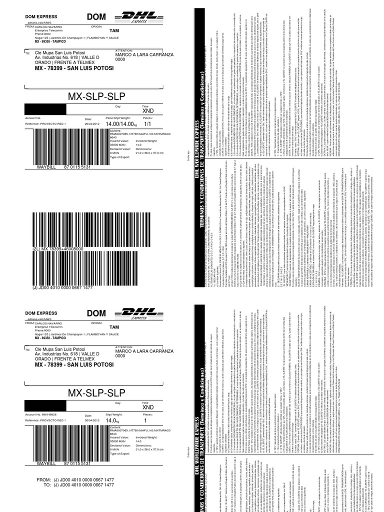 Guia DHL 260412 | PDF | Póliza de seguros | Pagos