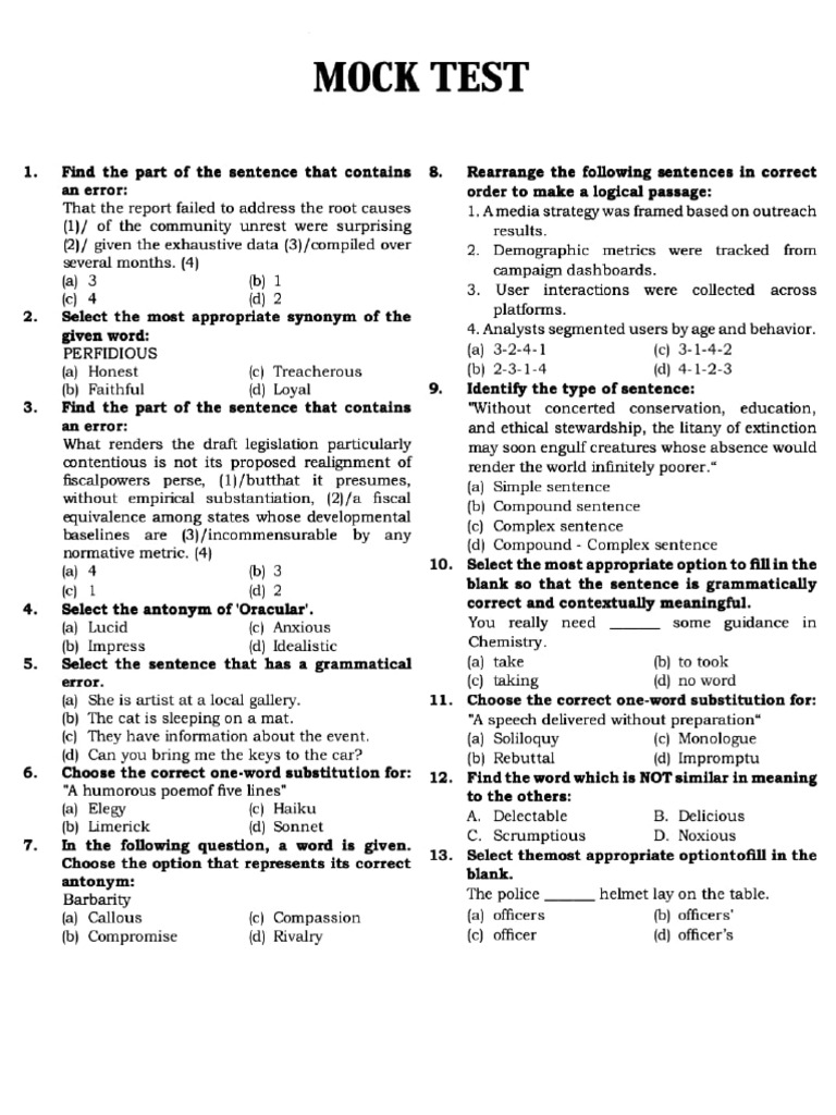 25 Q Mock Test | PDF
