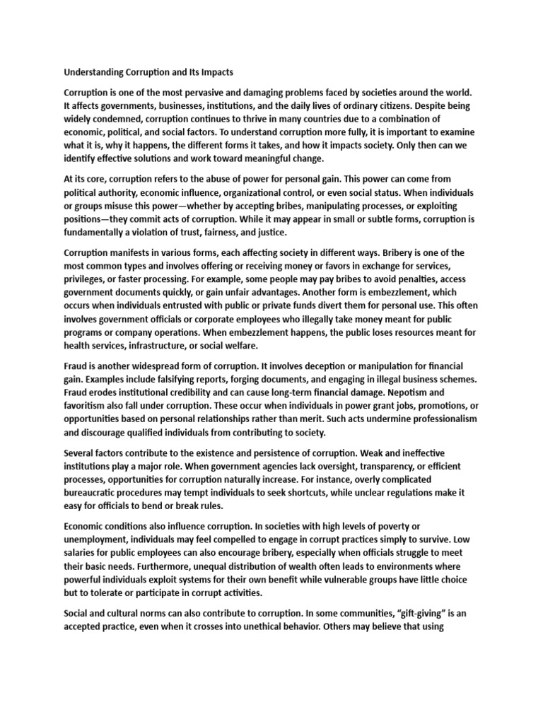 Expository Essay - Understanding Corruption and Its Impacts | PDF ...