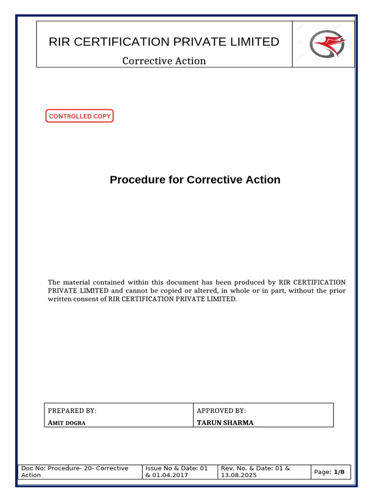 PROCEDURE - 20- Corrective Action (1) | PDF