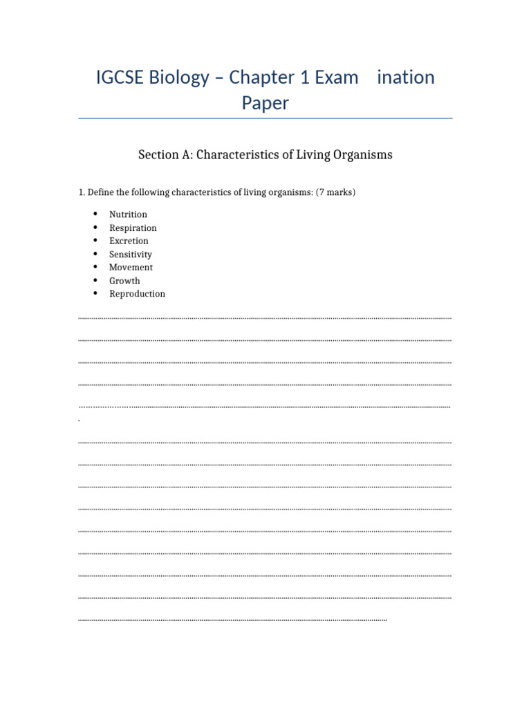 IGCSE Biology Exam: Characteristics & Classification | PDF | Cell ...