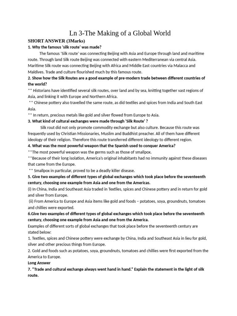 LN 3 Making of Global World NOTES | PDF | Silk Road | Asia