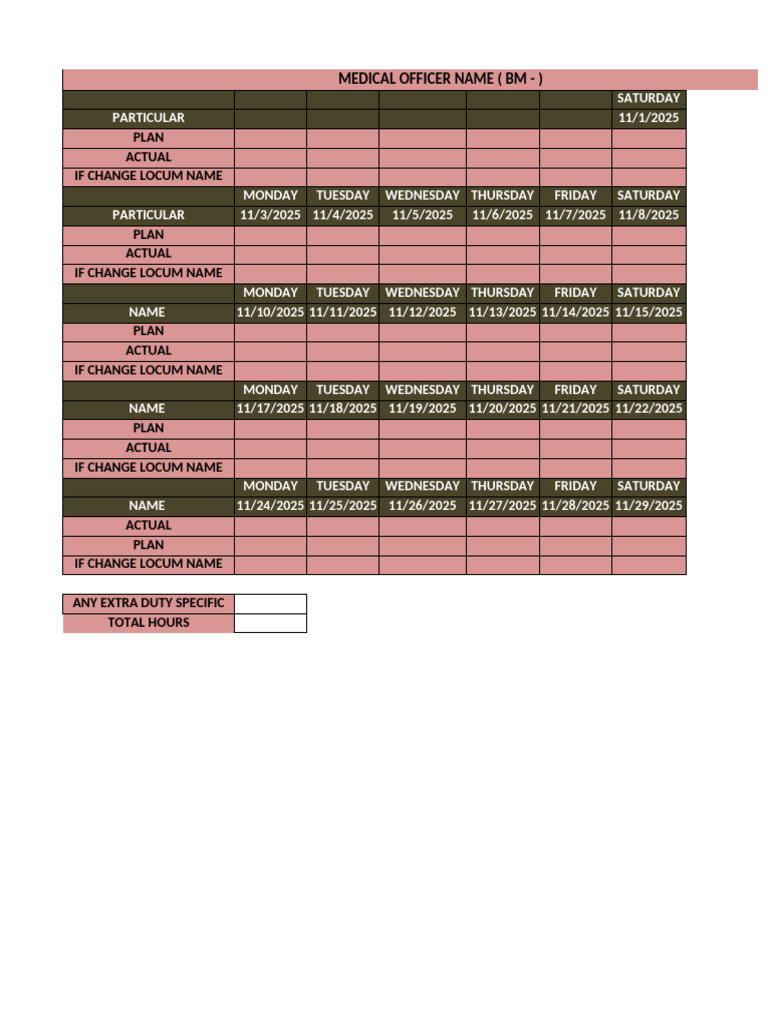 Duty Hours Format | PDF