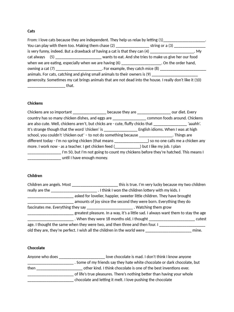 Listening Gap Fill 28.9 Cats Culture | PDF | Chicken | Crimes