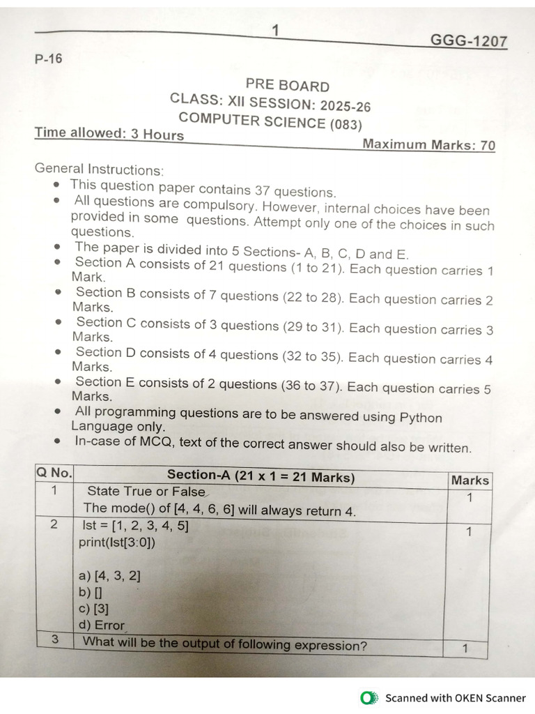 CS Class 12 Pre-board (1) | PDF