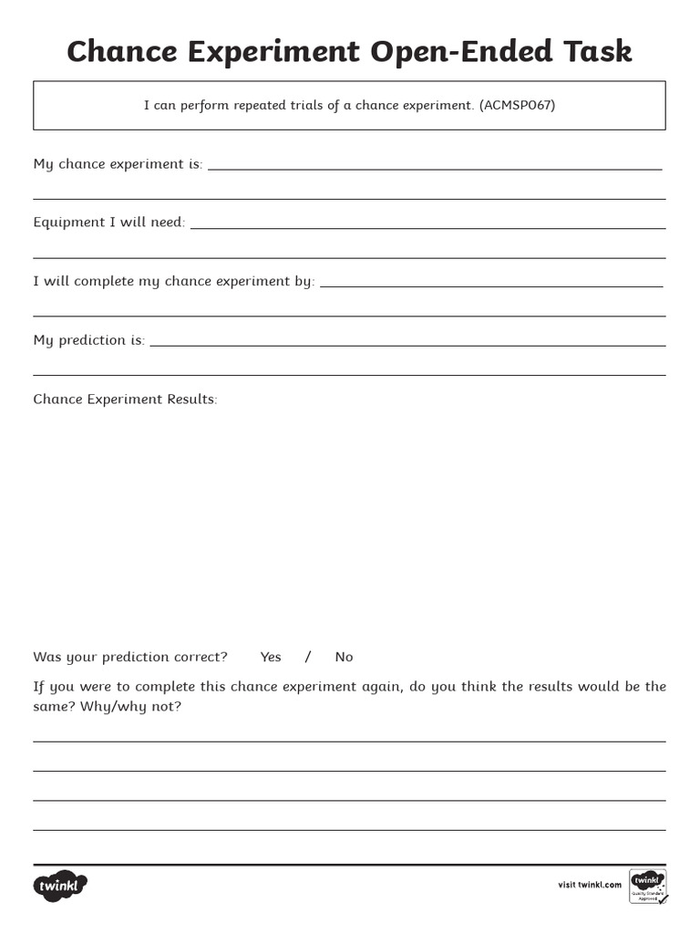 Chance Experiment Open Ended Activity Sheet English Australian | PDF