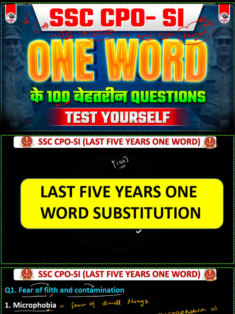 Top 100 One Word Class PDF for Ssc Cpo Si by Parmar Ssc | PDF