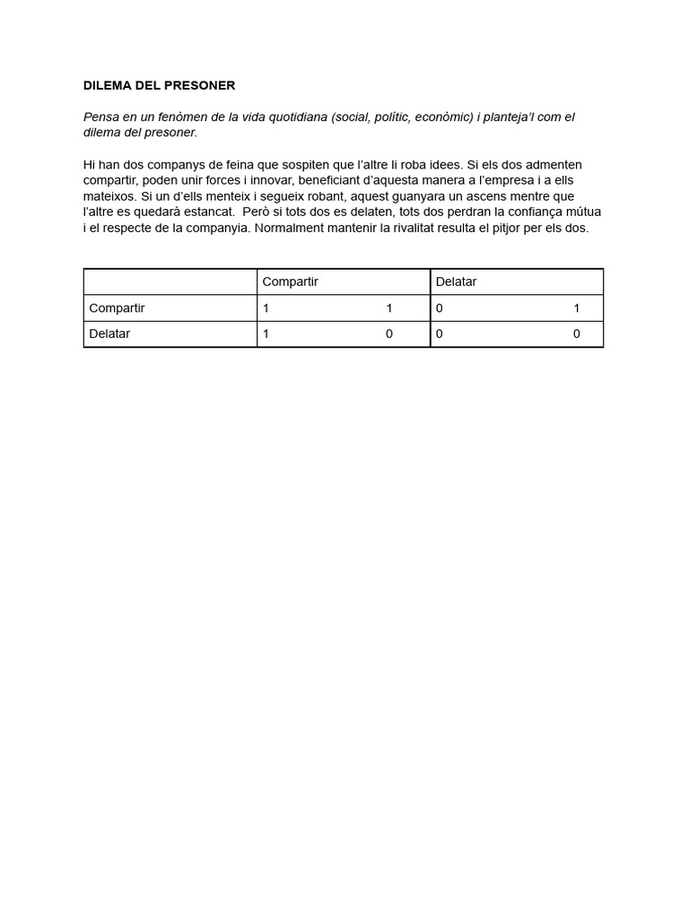Ciència Política - Dilema Del Presoner | PDF