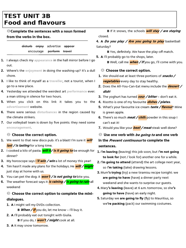 Test Unit 3b | PDF | Foods | Cuisine