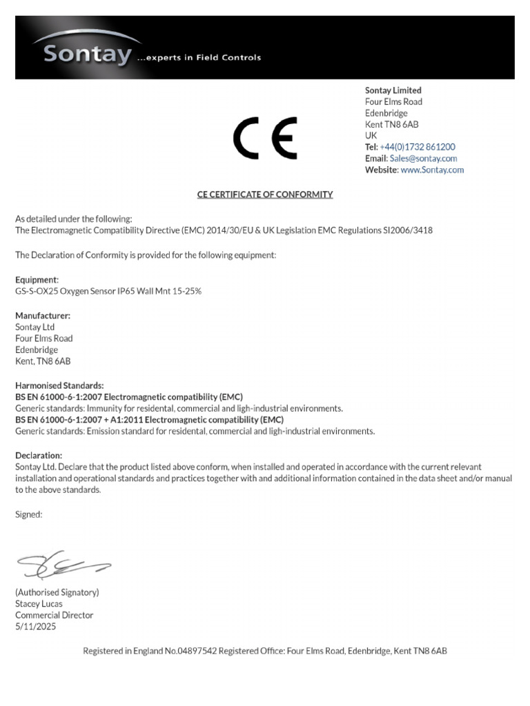 GS-S-OX25 - Certificate of Conformity (EU) | PDF
