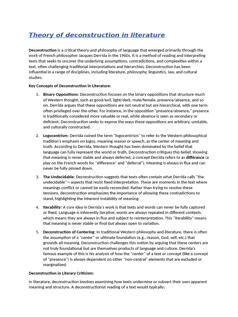 Theory of Deconstruction in Literature | PDF | Deconstruction | Hamlet