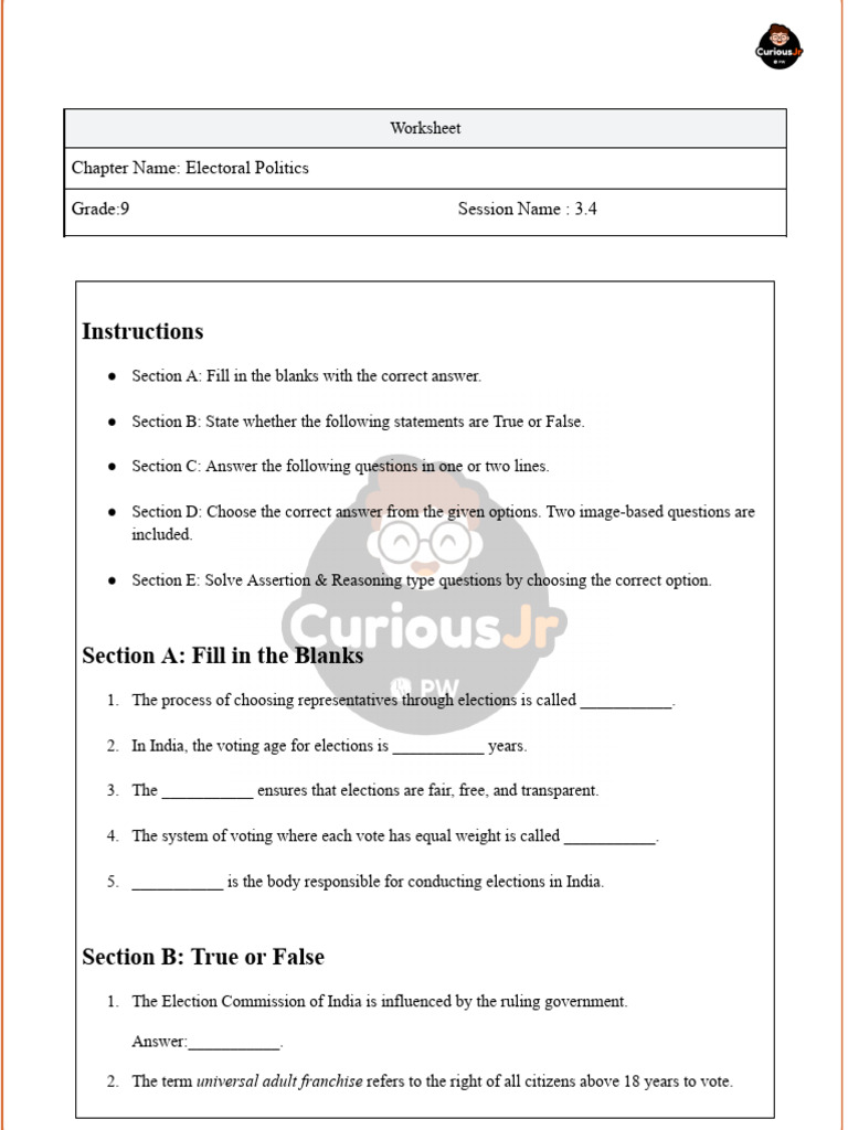 WS 3.4 Gr_8 Electoral Politics.pdf | PDF | Elections | Voting