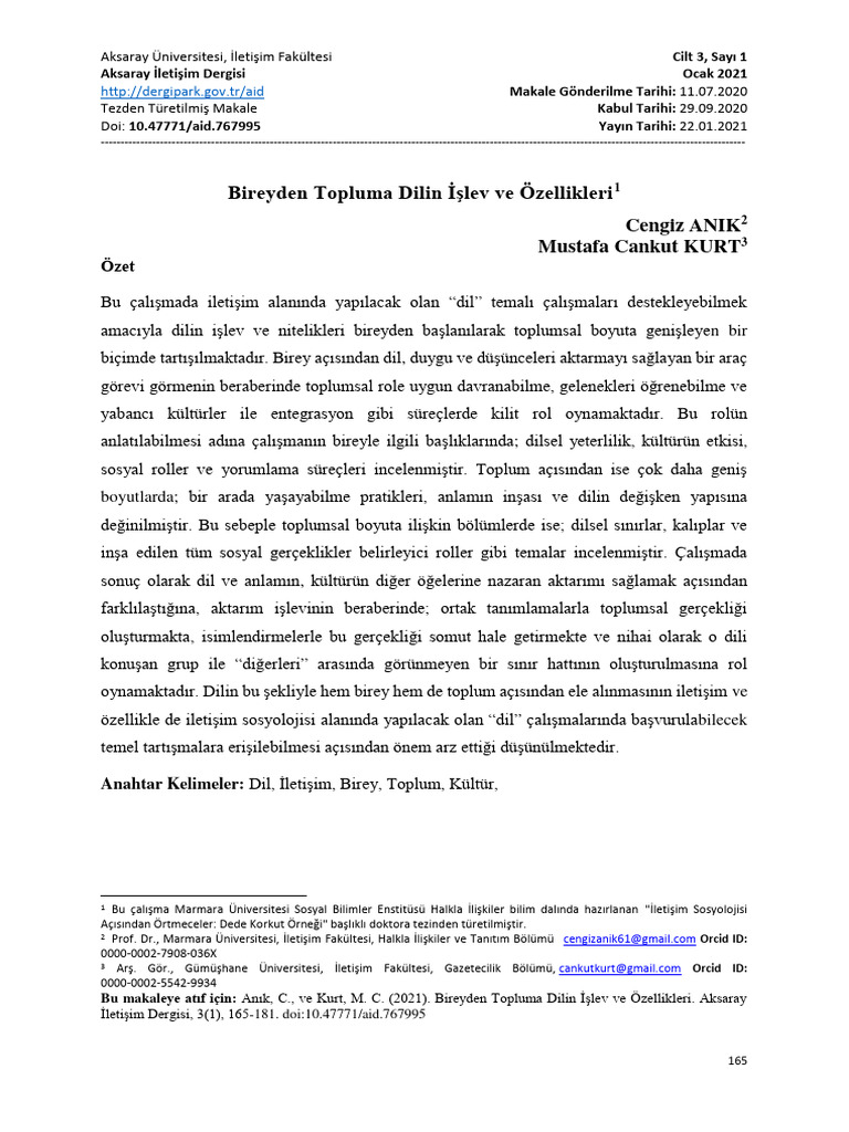 Bireyden Topluma Dilin Islev Ve Ozellikl | PDF
