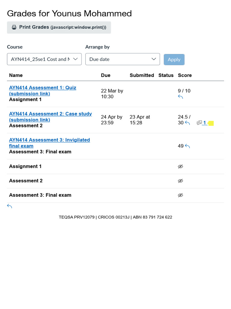 Grades For CMA | PDF