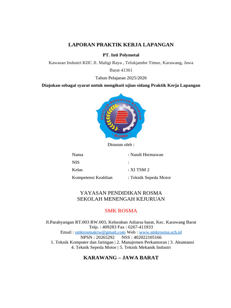 Format Contoh Laporan Pkl. (1) | PDF