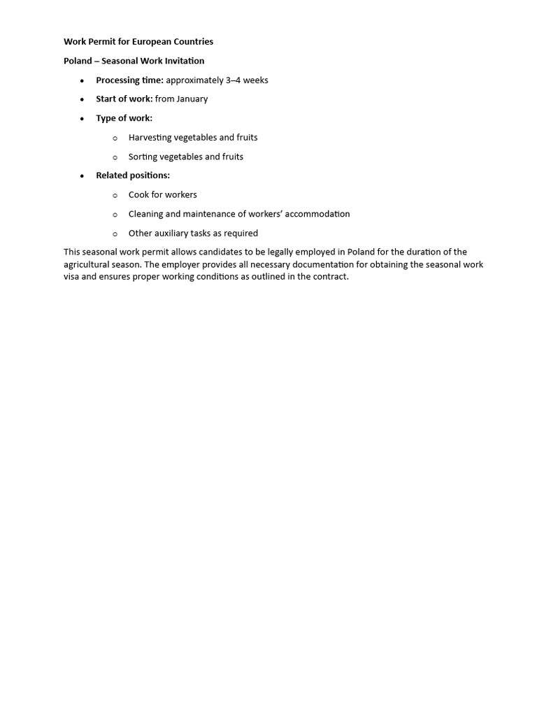 Poland - Seasonal Work Invitation | PDF