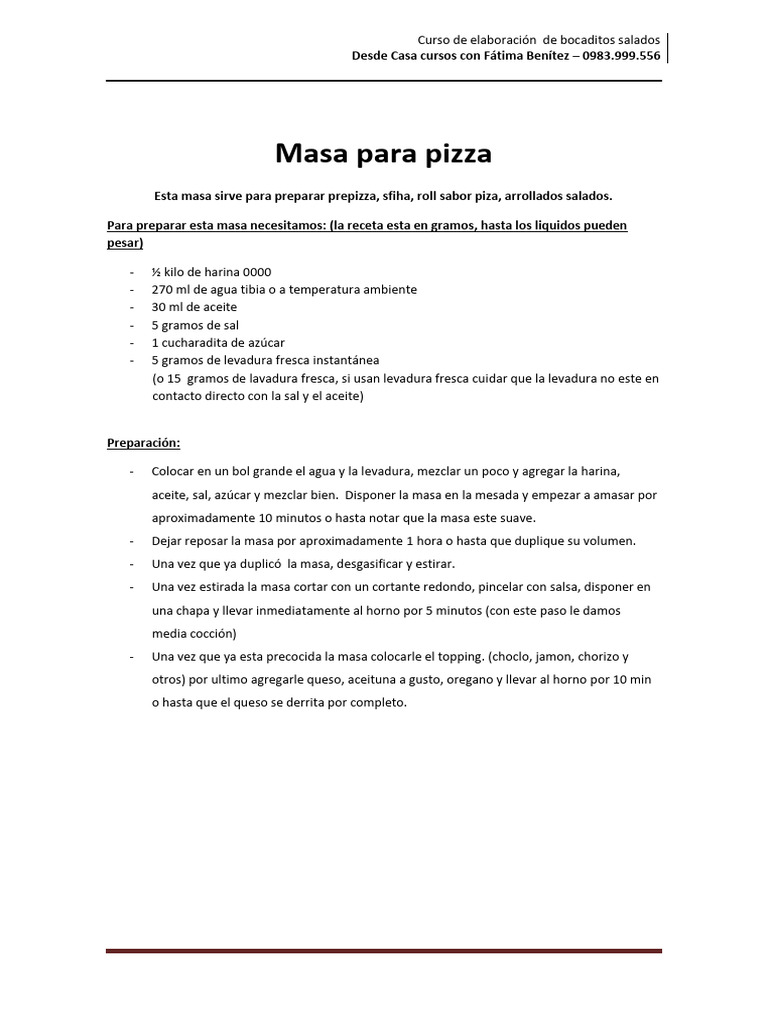 Receta de Masa y Salsa para Pizza | PDF | Pizza | Preparación de comida ...