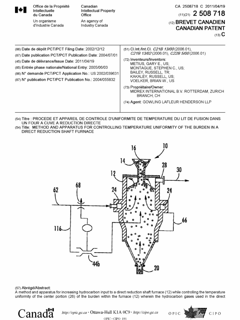 0000 Heating up the centerline of the DRI Furnace CA2508718C | PDF
