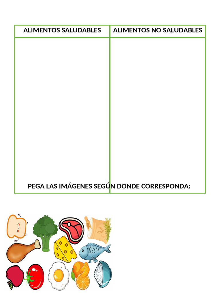 Ficha Aplicación de Cuales Son Los Alimentos Saludables y No Saludables ...