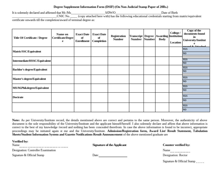 Degree Supplement Information Form Guide | PDF | Educational Stages ...