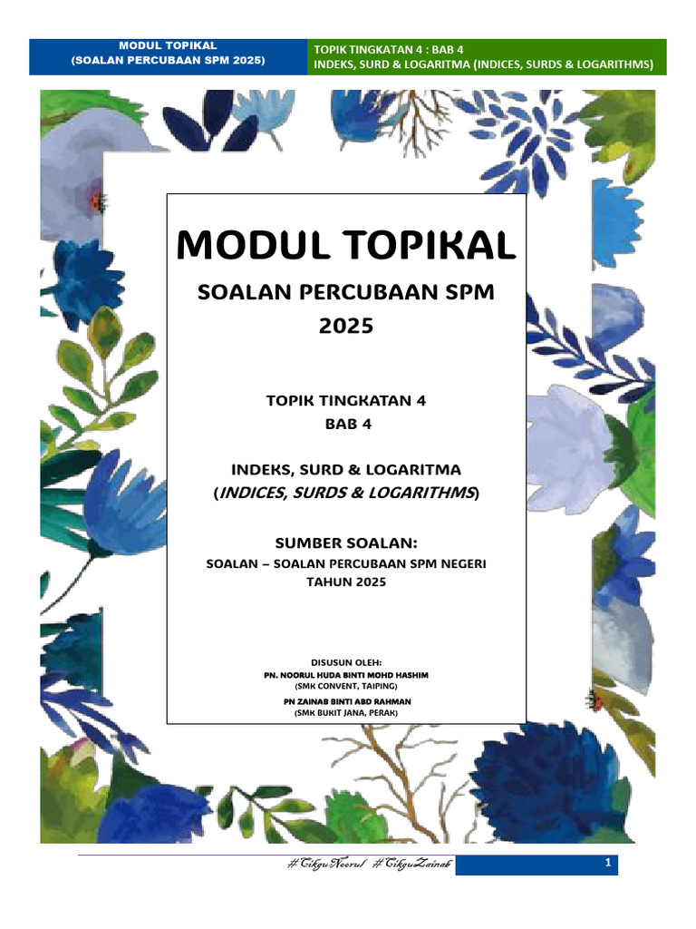 t4 Bab 4 Indek, Surd & Logaritma (PSPM 2025) - Soalan | PDF