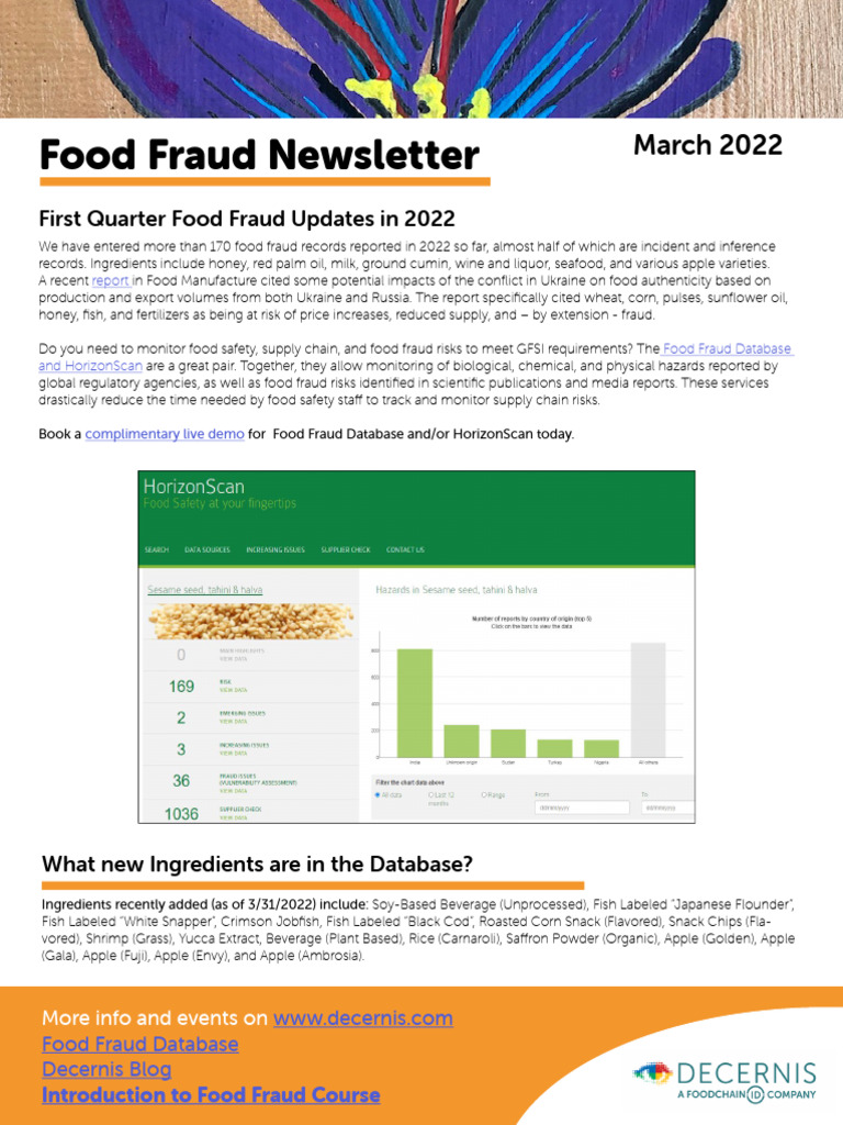 Food Fraud Database Newsletter 2022 03 | PDF | Foods