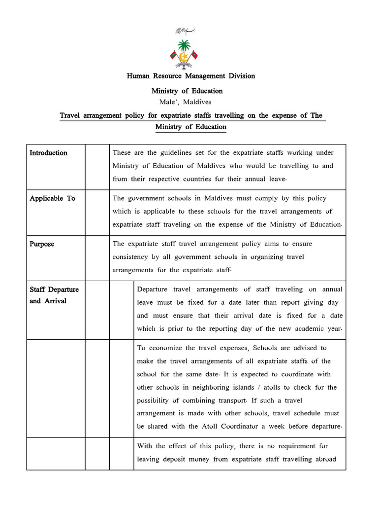DEC 2025 Expatriate Staff Travel Arrangements Instruction (English) | PDF