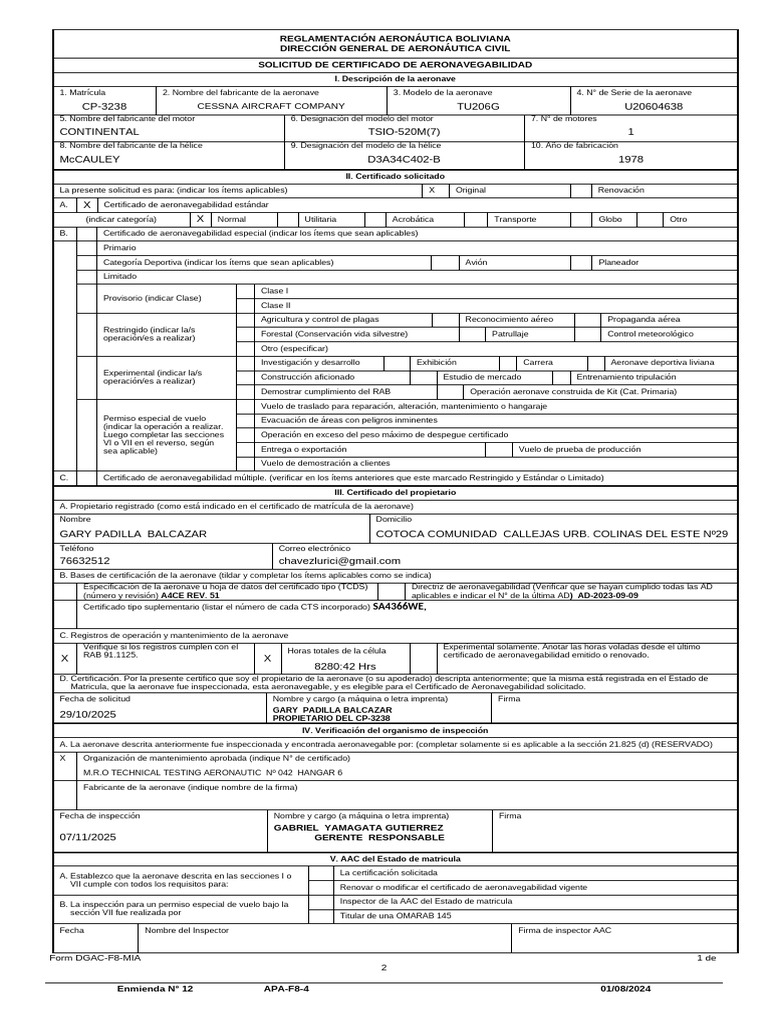 Solicitud de Certificado de Aeronavegabilidad | PDF | Aeronave ...
