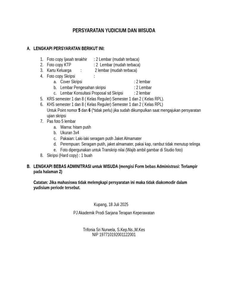 Persyaratan Yudisium dan Wisuda Keperawatan | PDF