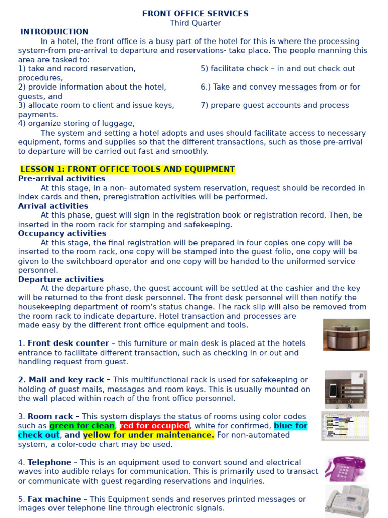 Tle 8 q3 Front Office Services | PDF | Area | Hygiene
