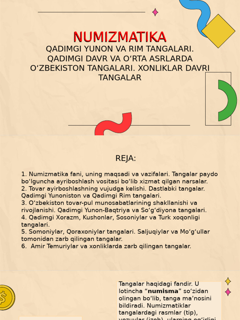 Raimov Eldorbek, Numizmatika | PDF
