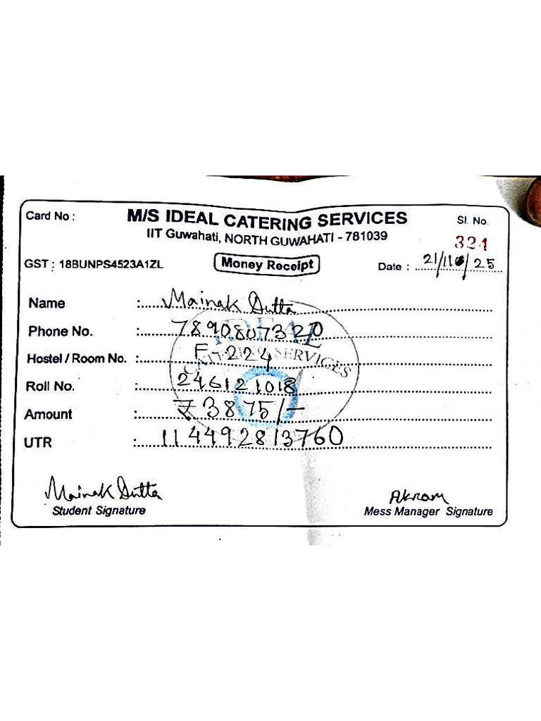 Mess December Receipt | PDF