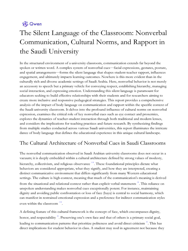 The Silent Language of the Classroom_ Nonverbal Communication, Cultural ...