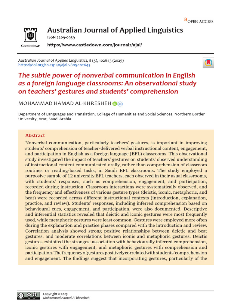 The Subtle Power of Nonverbal Communication in English | PDF | Gesture ...
