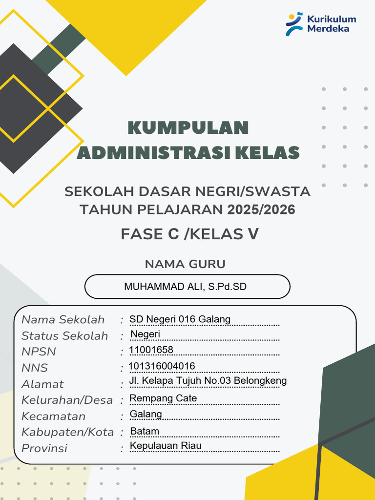 Administrasi Kelas SD 2025/2026 | PDF