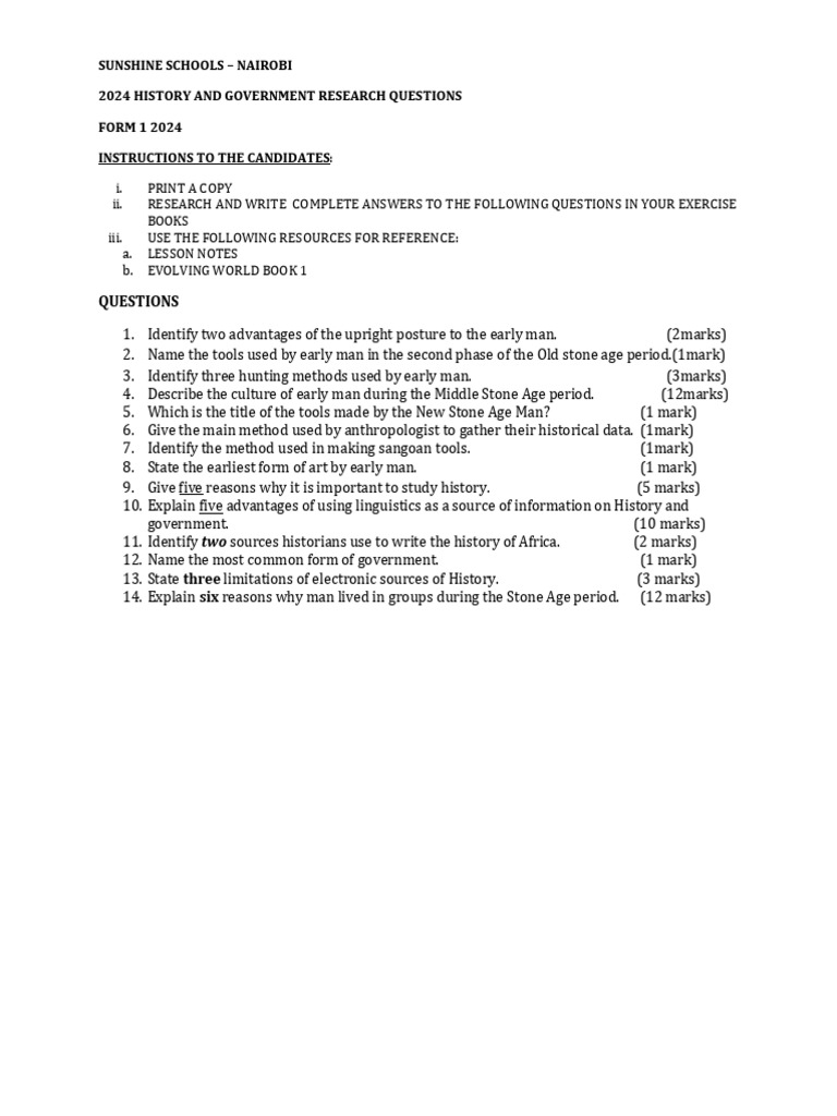 Form 1 History Assignment | PDF