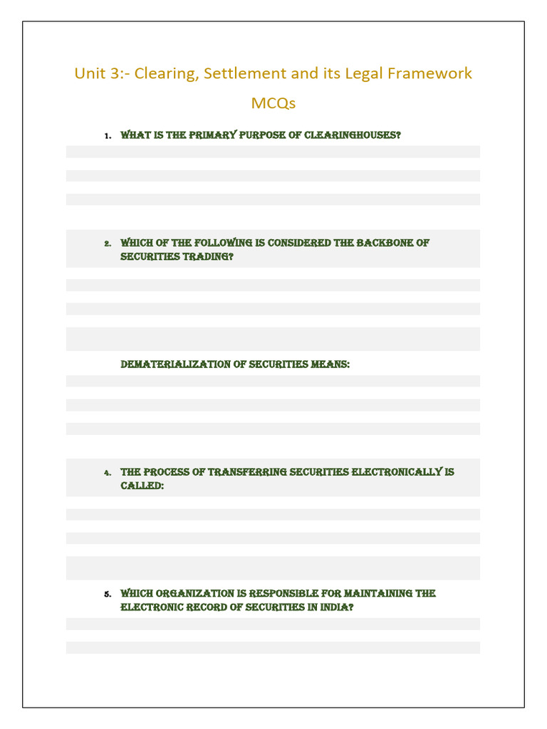 Clearing and Settlement in Securities | PDF | Finance & Money ...